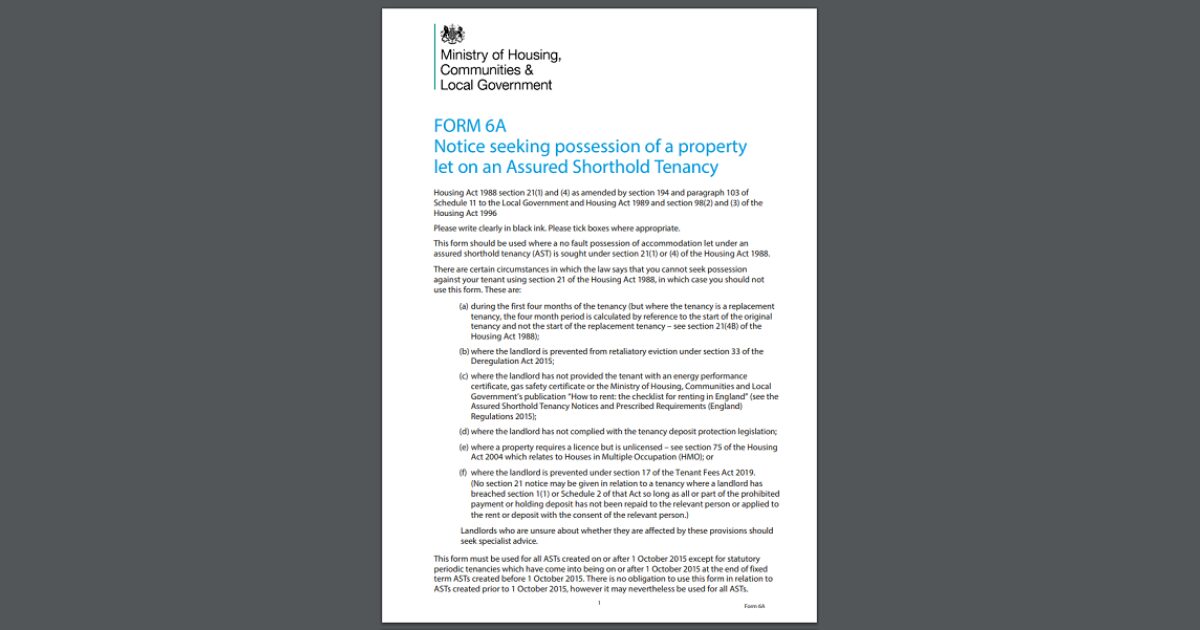 New section 21 form | Mark Prichard